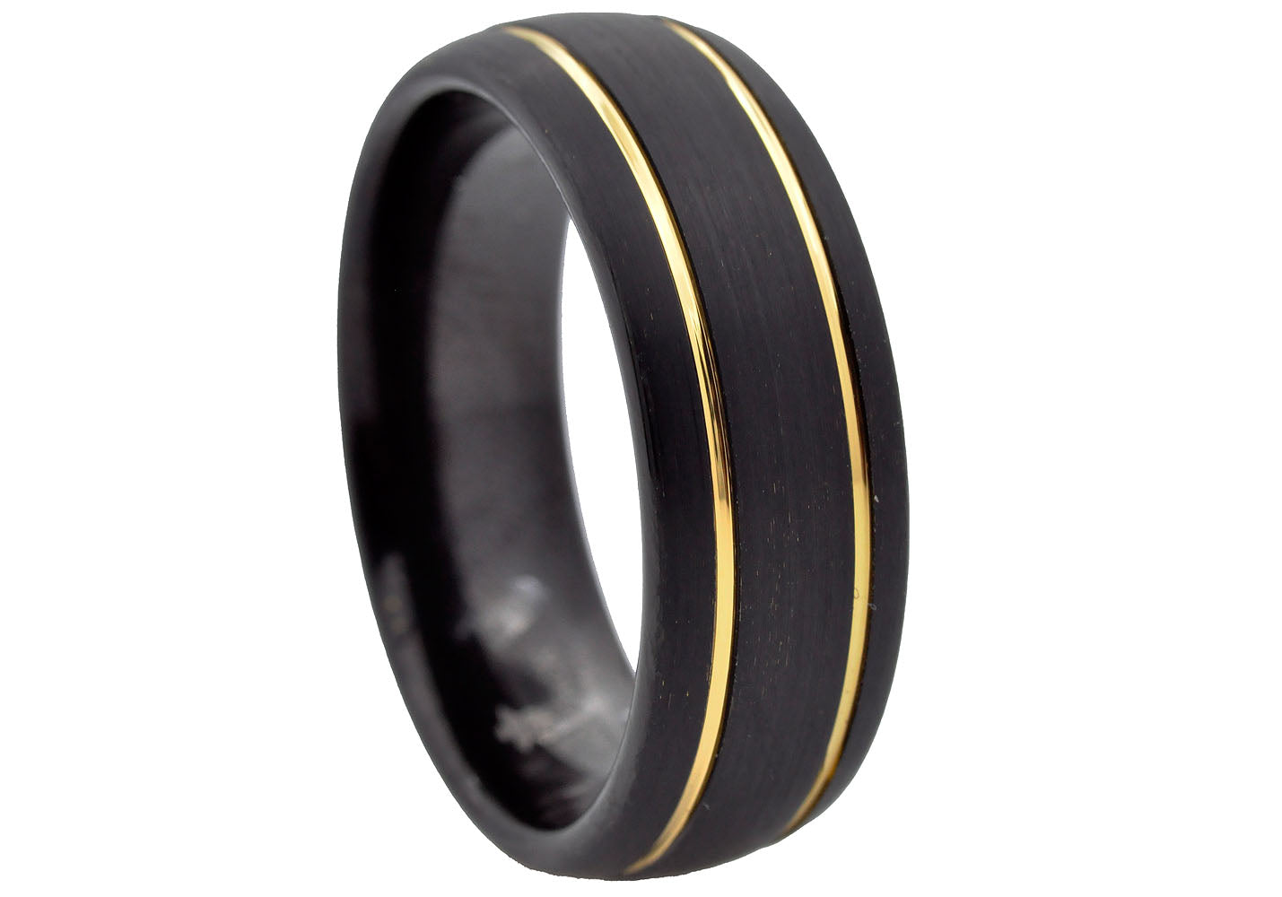 Men s Black Gold Tungsten Double Etched Stripe Band Ring 12
